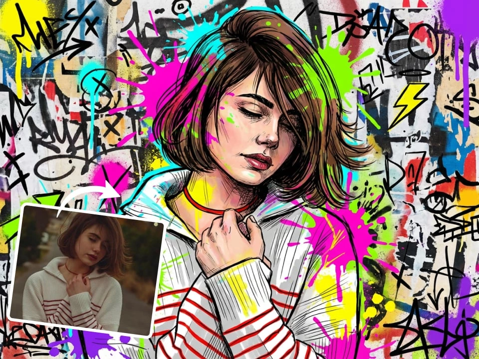 Portret AI w stylu bazgrołów: Stwórz wygląd ręcznie rysowanego graffiti ...